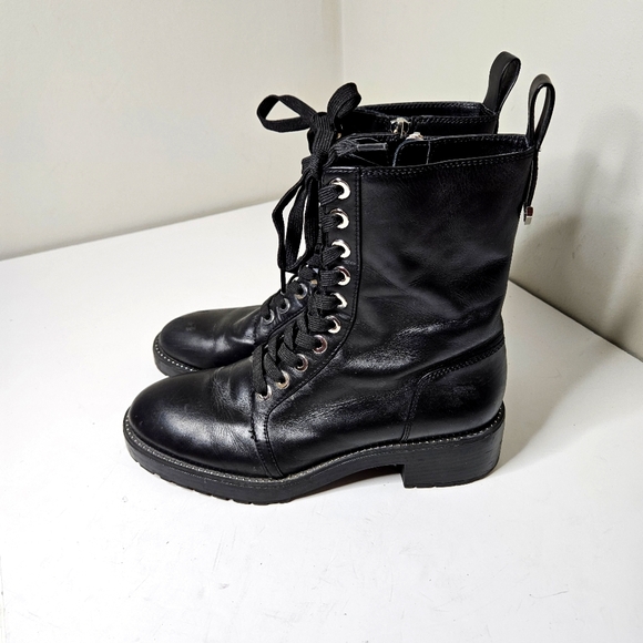 Zara | Shoes | Zara Woman Micro Studded Leather Combat Moto Biker Ankle ...